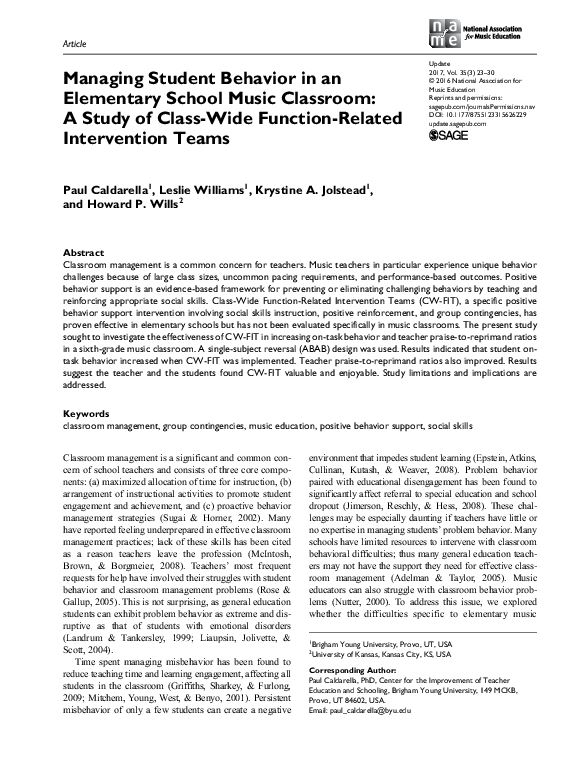 (PDF) Managing Student Behavior in an Elementary School Music Classroom ...