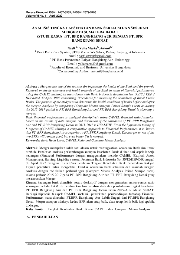 (PDF) Analisis Tingkat Kesehatan Bank Sebelum Dan Sesudah Merger Di Sumatera Barat (Studi Kasus ...