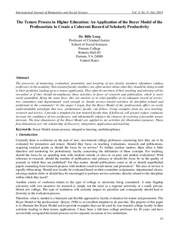 (PDF) The Tenure Process in Higher Education: An Application of the ...
