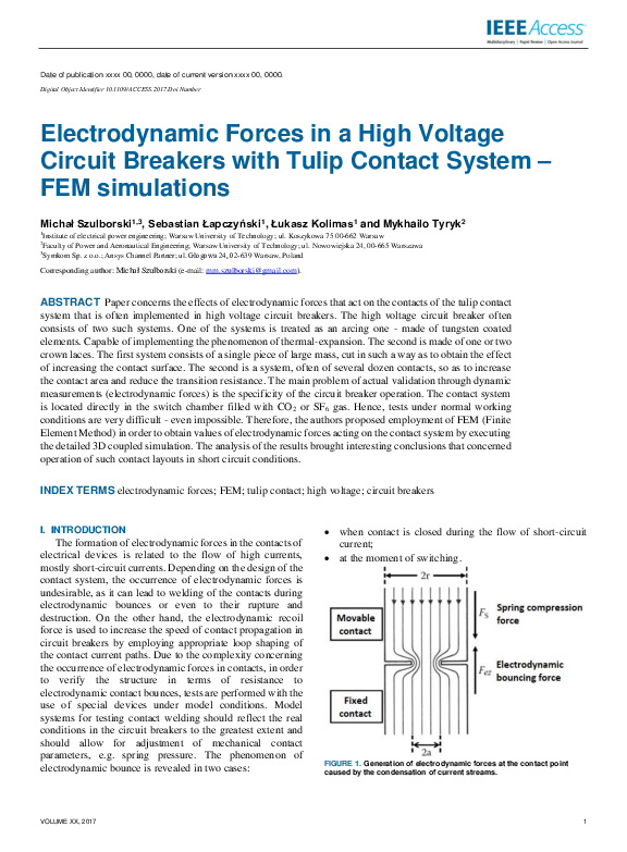 (PDF) Electrodynamic Forces in a High Voltage Circuit Breakers with ...