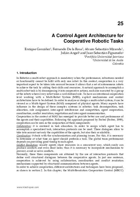 Pdf A Control Agent Architecture For Cooperative Robotic Tasks