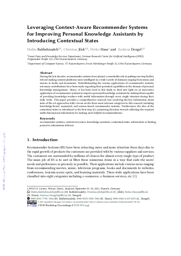 (PDF) Leveraging Context-Aware Recommender Systems for Improving Personal Knowledge Assistants ...