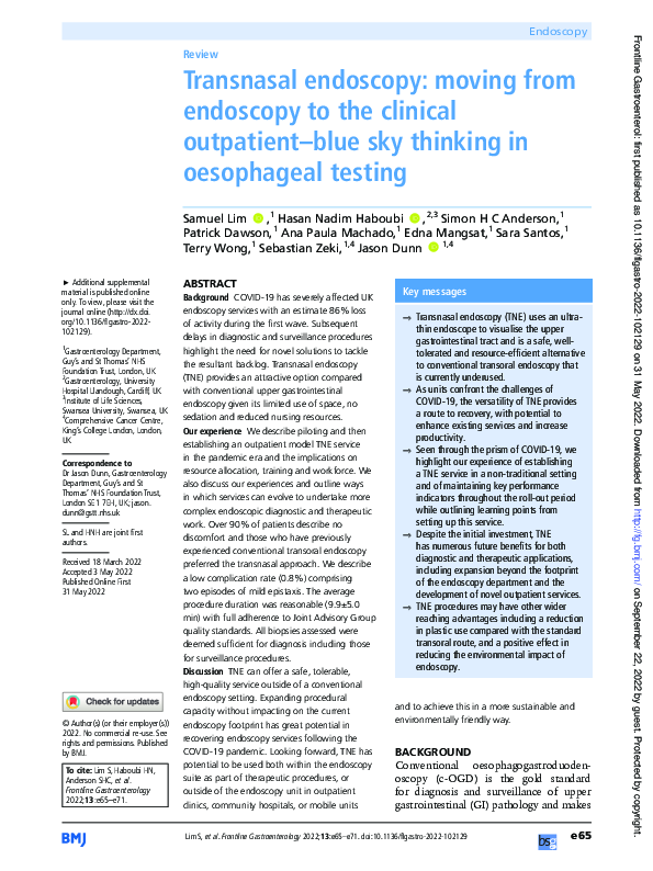 (PDF) Transnasal endoscopy: moving from endoscopy to the clinical ...