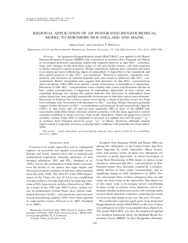 (PDF) Regional Application of an Integrated Biogeochemical Model to ...