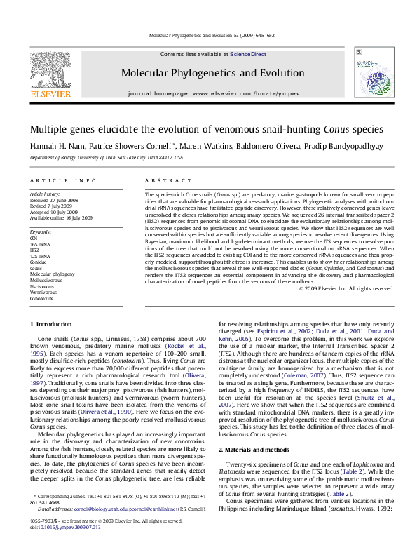 (PDF) Multiple genes elucidate the evolution of venomous snail-hunting ...