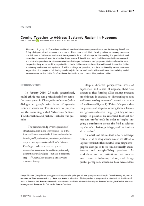 (PDF) Coming Together to Address Systemic Racism in Museums