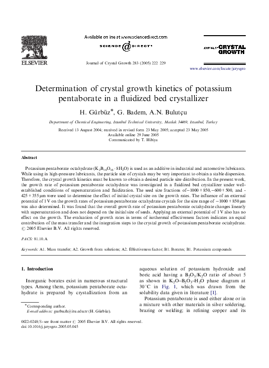 (PDF) Determination of crystal growth kinetics of potassium pentaborate ...