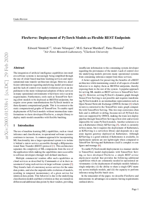 (PDF) FlexServe: Deployment of PyTorch Models as Flexible REST Endpoints