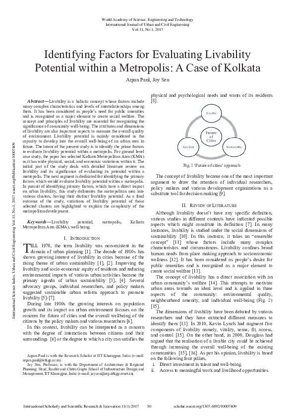 (PDF) Identifying Factors For Evaluating Livability Potential Within A ...