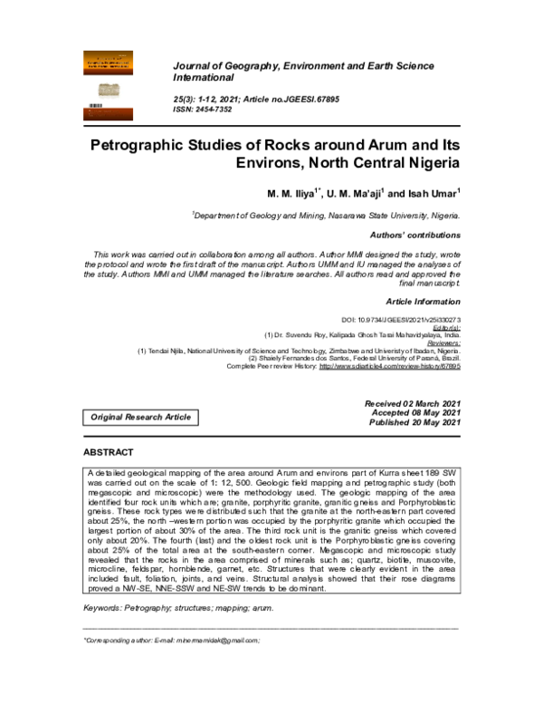 (PDF) Petrographic Studies of Rocks around Arum and Its Environs, North ...