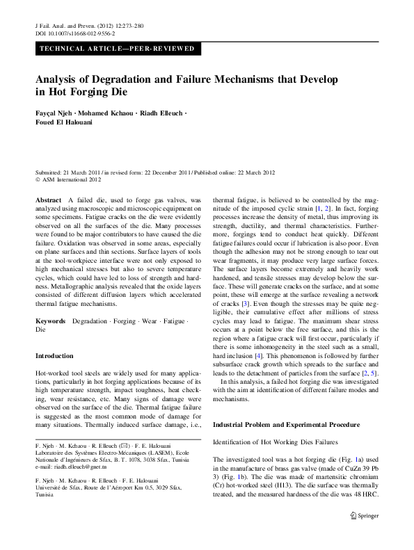 (PDF) Analysis of Degradation and Failure Mechanisms that Develop in Hot Forging Die