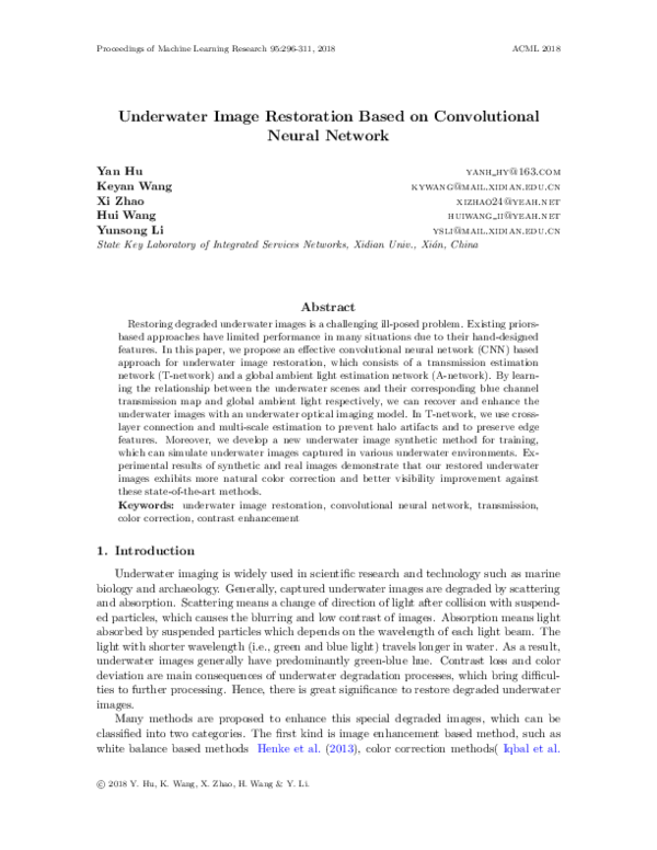 (PDF) Underwater Image Restoration Based on Convolutional Neural Network