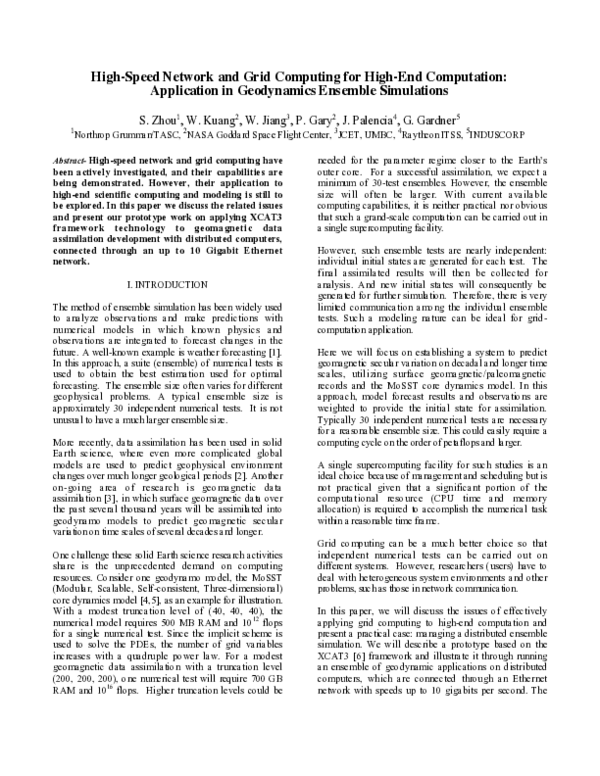 Pdf High Speed Network And Grid Computing For High End Computation