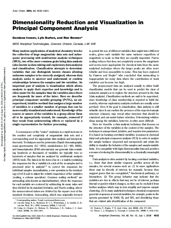 (PDF) Dimensionality Reduction and Visualization in Principal Component Analysis