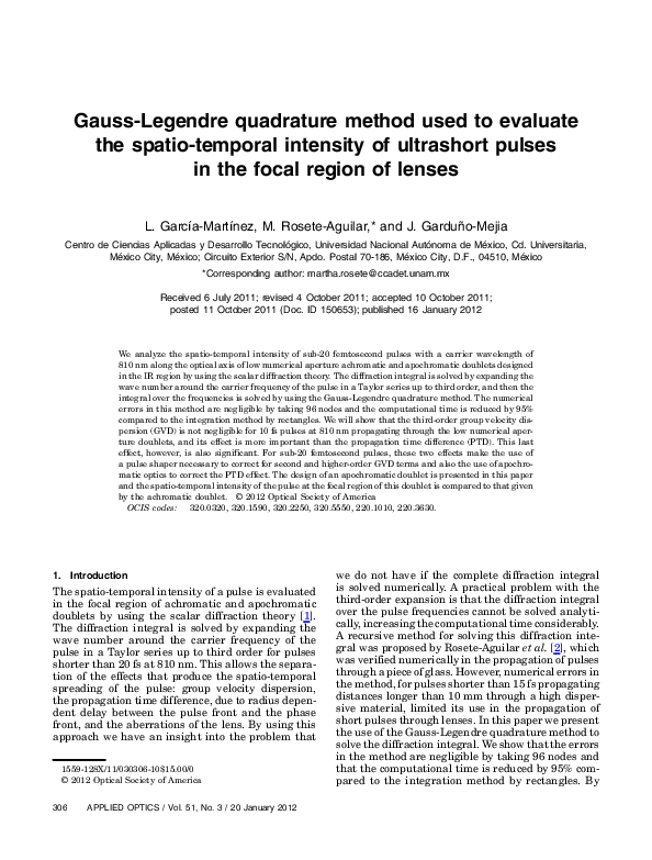 (PDF) Gauss-Legendre quadrature method used to evaluate the spatio ...