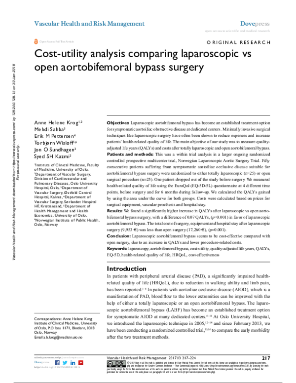 (PDF) Cost-utility analysis comparing laparoscopic vs open aortobifemoral bypass surgery | Syed ...