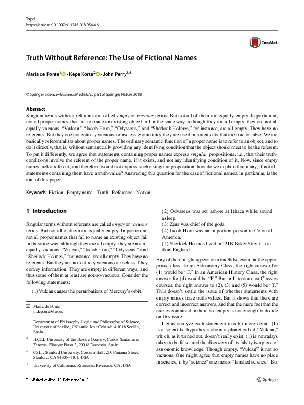 (PDF) Truth Without Reference: The Use of Fictional Names