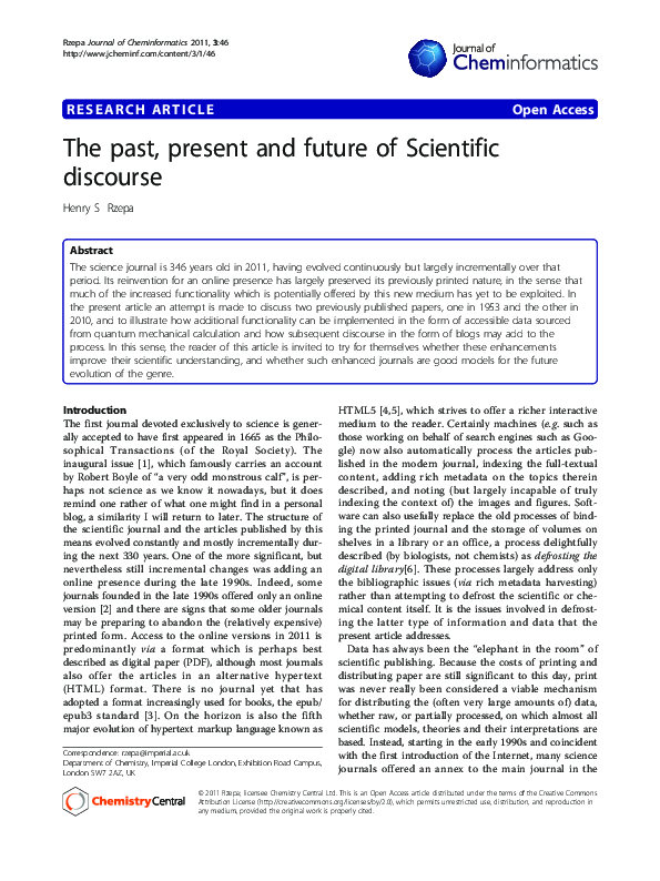 (PDF) The past, present and future of Scientific discourse