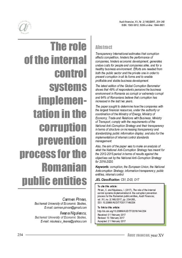 (PDF) The role of the internal control systems implementation in the corruption prevention ...