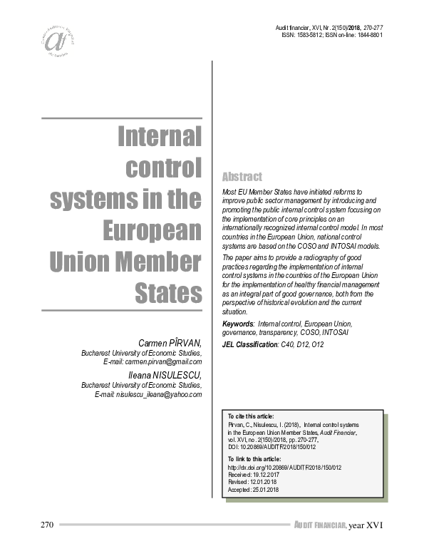 (PDF) Internal control systems in the European Union Member