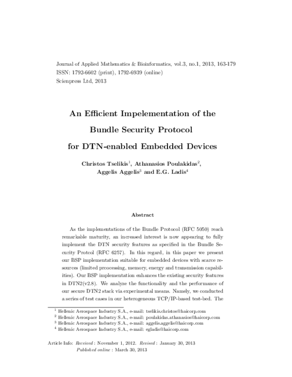 (PDF) An Efficient Impelementation of the Bundle Security Protocol for ...