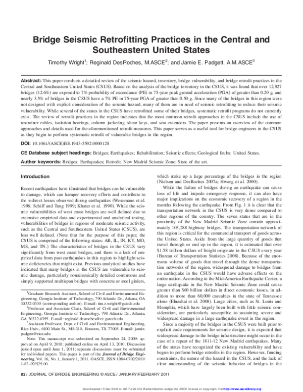 (PDF) Bridge Seismic Retrofitting Practices in the Central and ...