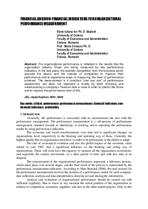 (PDF) Financial And Non-Financial Indicators For Organizational ...