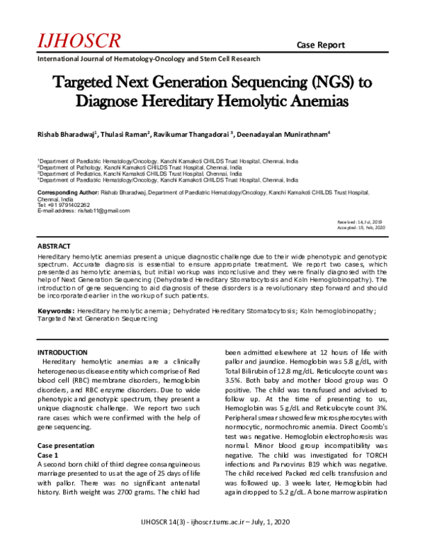 (PDF) Targeted Next Generation Sequencing (NGS) to Diagnose Hereditary ...