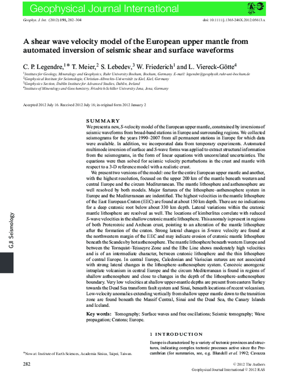 Pdf A Shear Wave Velocity Model Of The European Upper Mantle From Automated Inversion Of