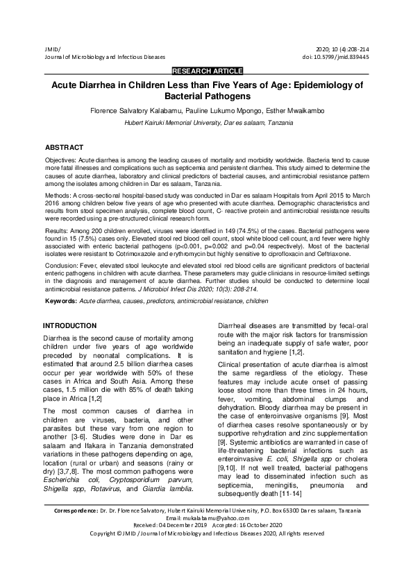 (PDF) Acute Diarrhea in Children Less than Five Years of Age ...