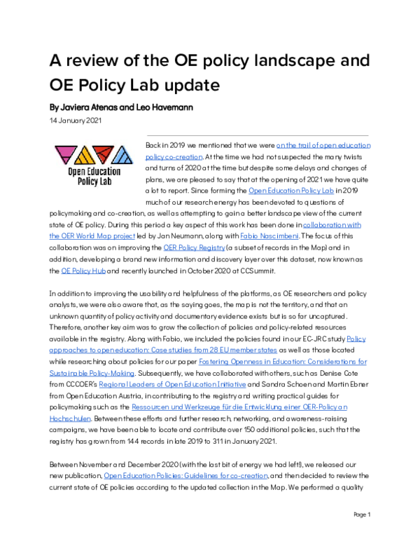 (PDF) A review of the OE policy landscape and OE Policy Lab update ...