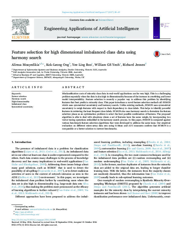 Pdf Feature Selection For High Dimensional Imbalanced Data Keli