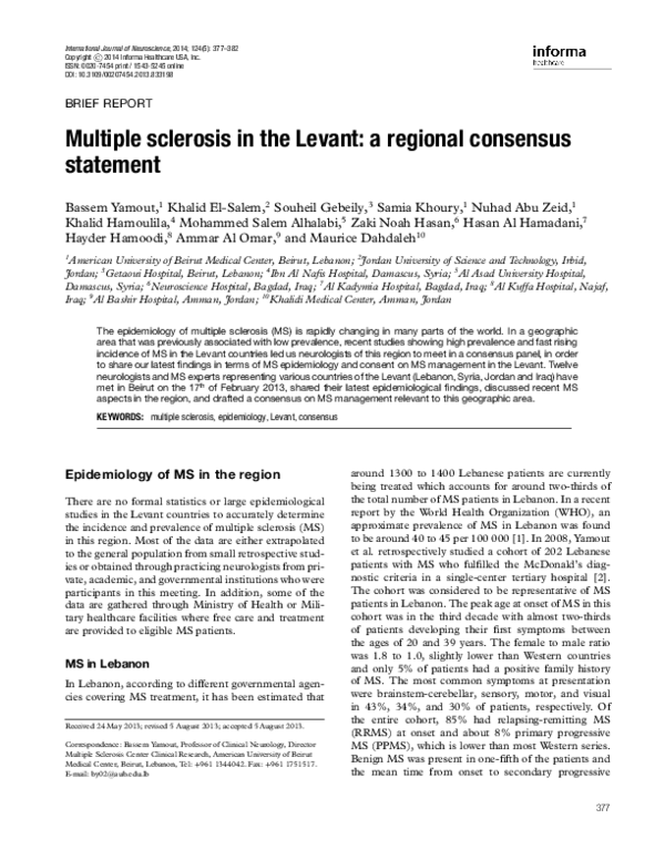 (PDF) Multiple sclerosis in the Levant: a regional consensus statement | Ammar Al-Omar ...