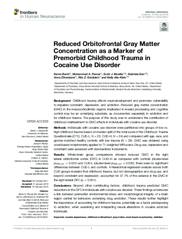 (PDF) Reduced Orbitofrontal Gray Matter Concentration as a Marker of ...