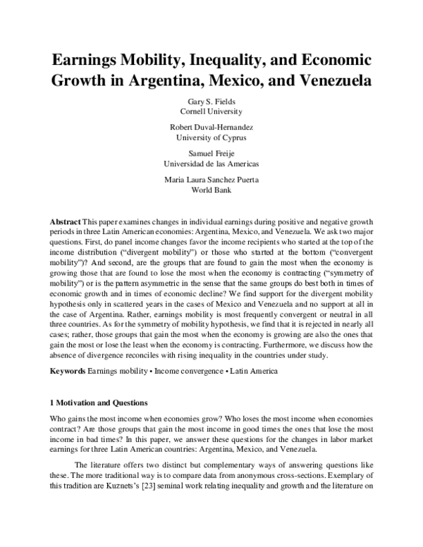 (PDF) Earnings mobility, inequality, and economic growth in Argentina ...
