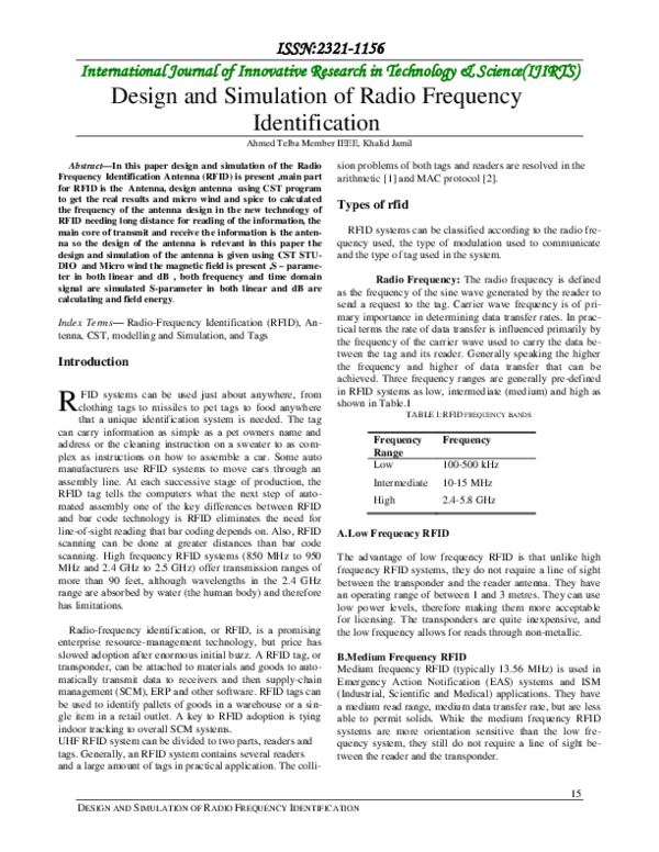 (PDF) Design and Simulation of Radio Frequency Identification