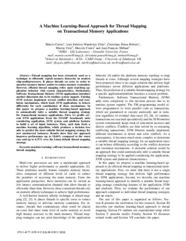(PDF) A machine learning-based approach for thread mapping on transactional memory applications