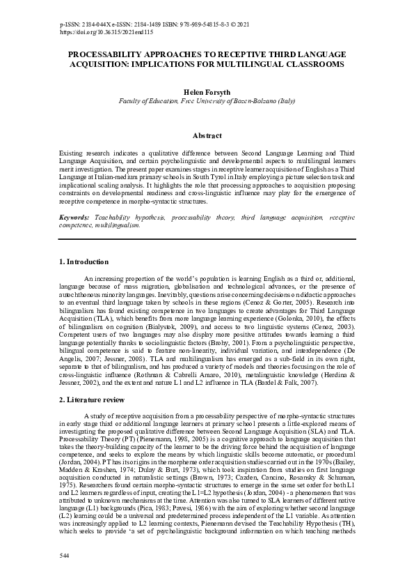(PDF) Processability Approaches to Receptive Third Language Acquisition ...