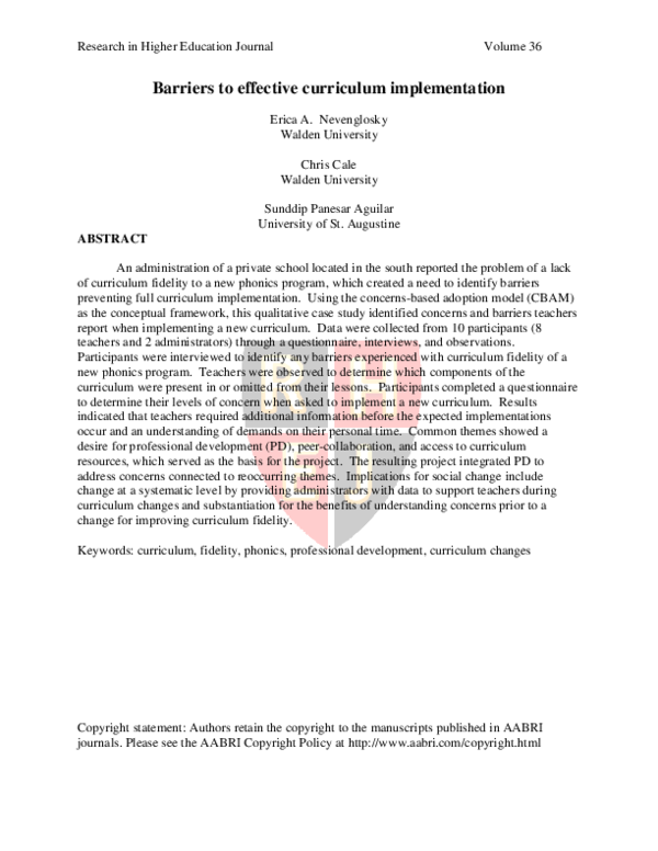 (PDF) Barriers to Effective Curriculum Implementation