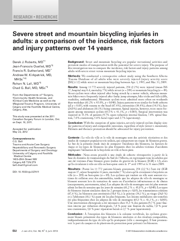 (PDF) Severe street and mountain bicycling injuries in adults: a ...