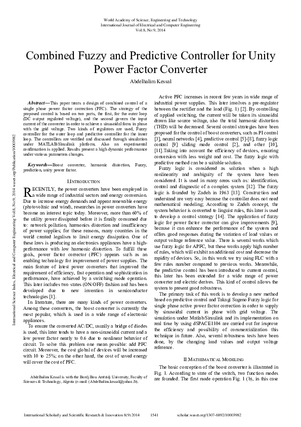 Pdf Combined Fuzzy And Predictive Controller For Unity Power Factor