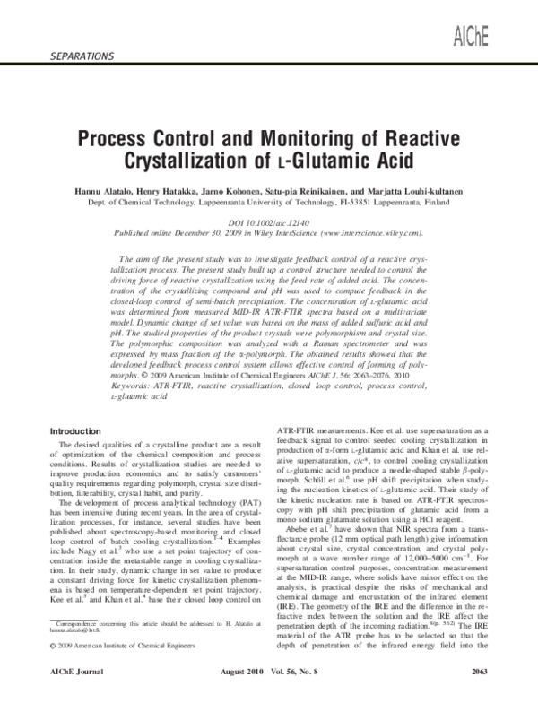 (PDF) Process control and monitoring of reactive crystallization of L ...