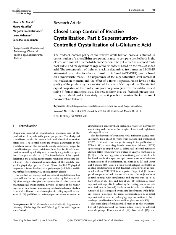 (PDF) Closed-Loop Control of Reactive Crystallization. Part I ...