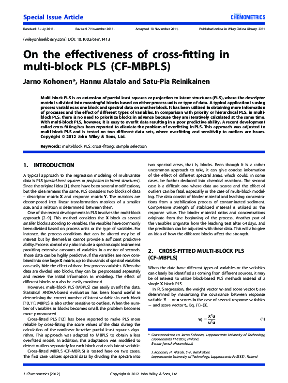 (PDF) On the effectiveness of cross-fitting in multi-block PLS (CF-MBPLS)