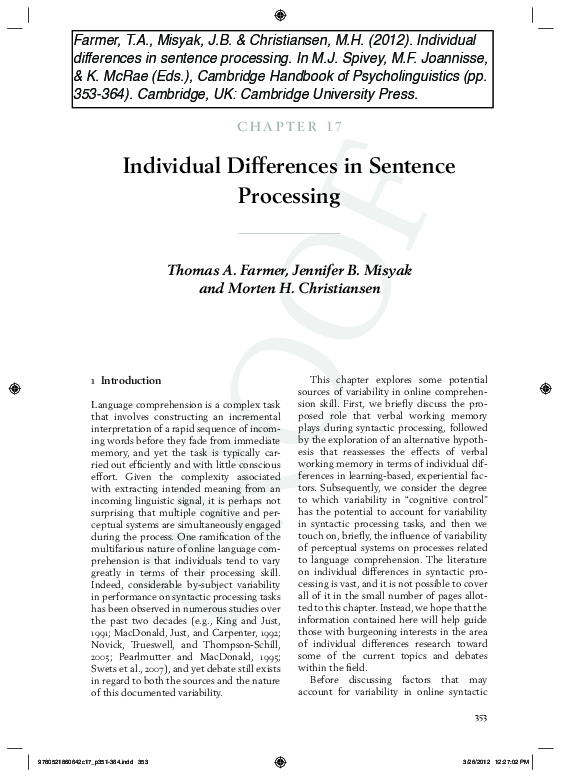 (PDF) Individual Differences in Sentence Processing