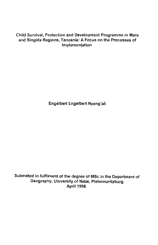 (PDF) Child survival, protection and development programme in Mara and ...