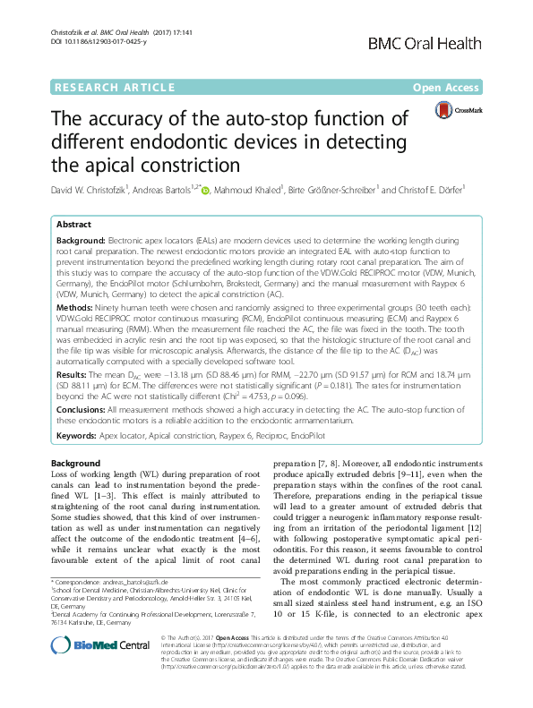 (PDF) The accuracy of the auto-stop function of different endodontic devices in detecting the ...