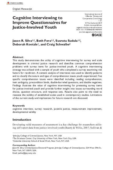 (PDF) Cognitive Interviewing to Improve Questionnaires for Justice-Involved Youth