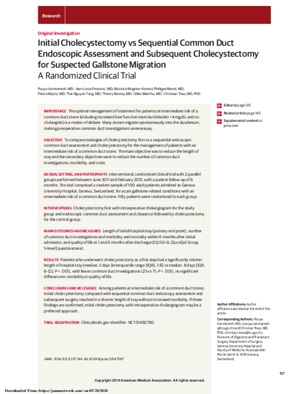 (PDF) Initial cholecystectomy vs sequential common duct endoscopic assessment and subsequent ...