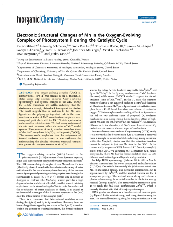 (PDF) Electronic Structural Changes of Mn in the Oxygen-Evolving ...